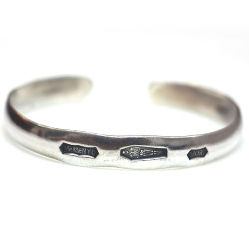 Amazon.com: Steel punch imprinted memento mori silver cuff bracelet ...