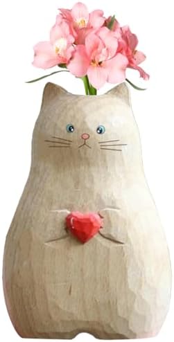 Handmade Wooden Cat Vase Cat Shaped Flower Vase Cute Creative Cat ...