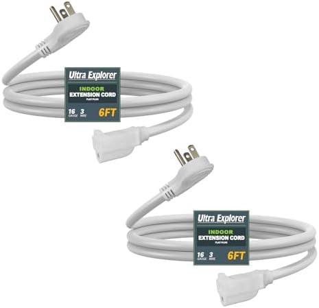 Amazon.com: Ultra Explore 2 Pack 6 FT Flat Plug Extension Cord, 16 AWG ...