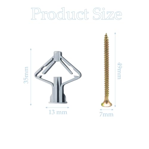 NAYAGOGO 100 PCS Plasterboard Fixings (50 Wall Plugs & 50 Screws ...