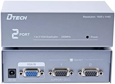 DTECH Powered 2-Port VGA Splitter Box 1 in 2 Out Video Distribution ...