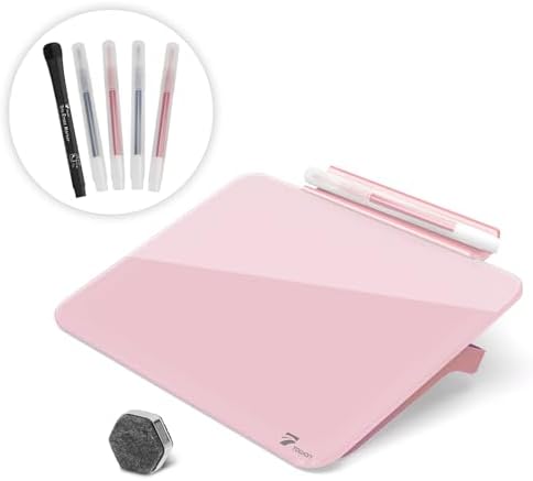 TOWON Mini Desktop Glass Whiteboard | Small Desk Notepad | Pink Office ...