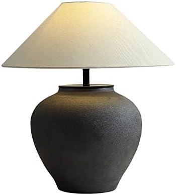 PURESILKS Farmhouse Ceramic Table Lamp for Living Room,Black Table Lamp 18.89’’ Bedside Night ...