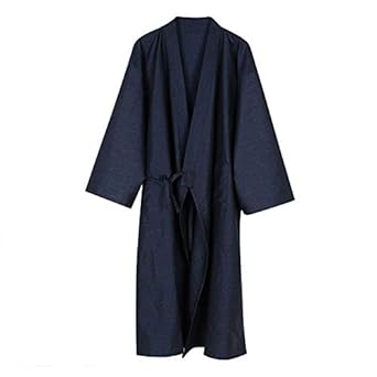 Buy IBLUELOVER Men's Loose Kimono Robe Cotton Sleepwear Yukata Long Sleeve Bathrobe Nightgown ...