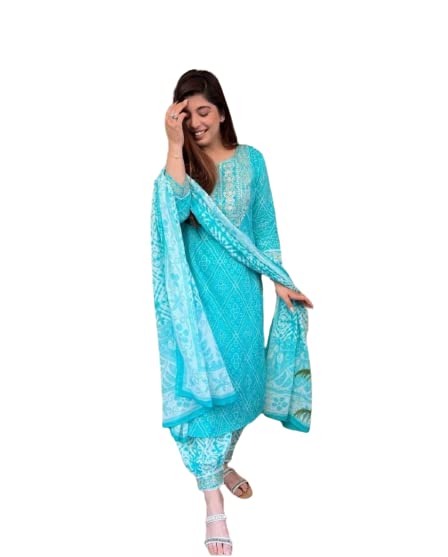 Buy Women's Cotton Printed Kurti Set with Sequence Embroidery Work On ...