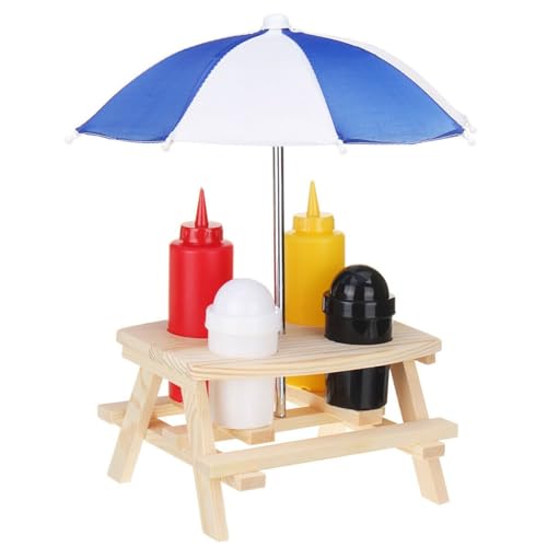 Picnic Table Parasol Pub Cruet Condiment Set Salt Pepper BBQ Sauce ...