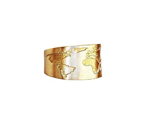 Amazon.com: World map engraved globe ring (L, Brass) : Handmade Products