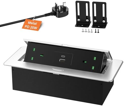 Desktop Power Socket with USB C PD20W, Aluminum Recessed Power Strip 2 ...