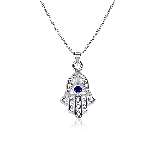 Amazon.com: Filigree Hamsa Necklace - Platinum over 925 Solid Sterling ...