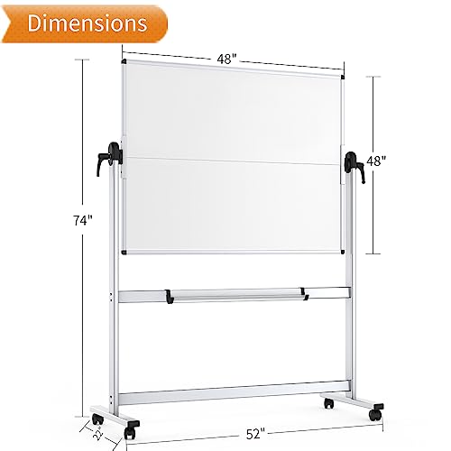 Snapklik.com : VIZ-PRO Double-Sided Mobile Whiteboard, 48 X 48 Inches ...
