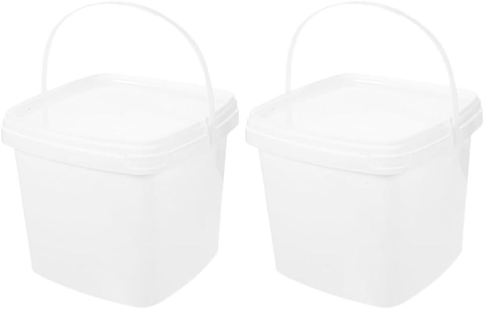 Amazon｜Cabilock 2個 5L 白 プラスチック バケツ 四角い バケツ 蓋付き、 白 実用 業務用 ペール ハンドル付き 油 桶 容器 食品用 水 掃除用 保管用｜バケツ オンライン通販