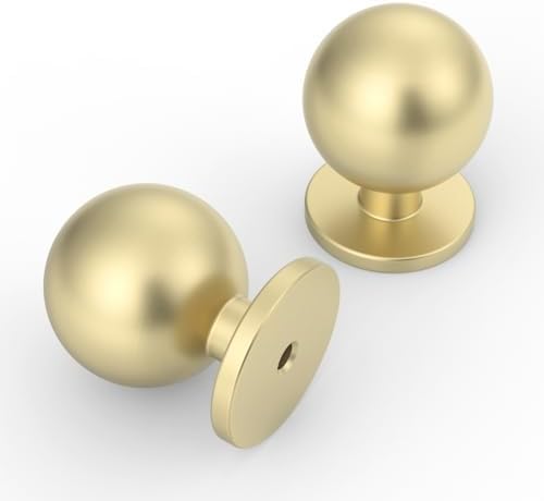 Lake & Loom 2 Pack Walden Brushed Brass Drawer Knob Gold Cabinet Round Knob Kitchen Cabinet ...