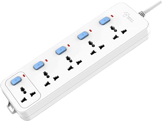 Extension Board; 5 Socket, 5 Switch, 5 M Wire (Black, Pack of 3 ...