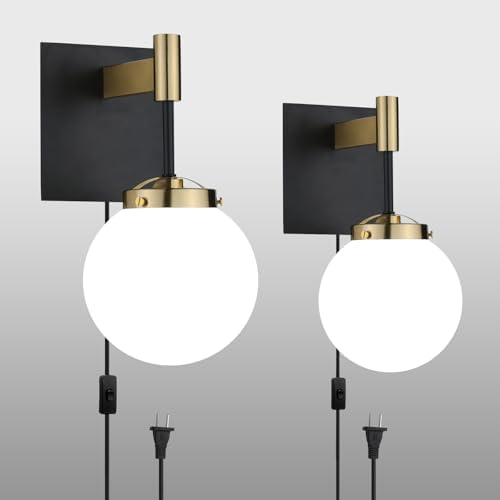 Rayogale Plug in Wall Sconces Set of 2, Frosted Wall Lamp with Plug in ...