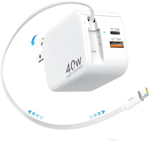 Amazon.com: USB C Charger Block, 40W Retractable Wall Charger with 2 ...