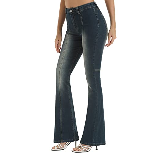 LAMLUCK Women's High Waisted Bell Bottom Jeans Ripped Stretch Skinny ...