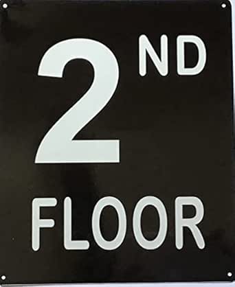 2nd Floor Sign - Floor 2 Sign (Reflective, Black, Aluminum,10X12 inch ...