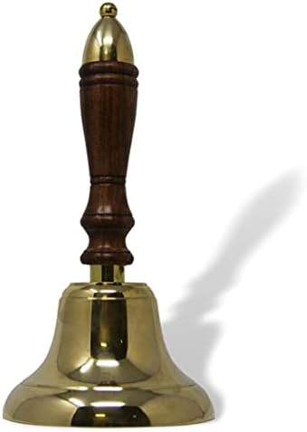 Traditional Brass Coloured School Library Hand Bell with Wooden Handle ...
