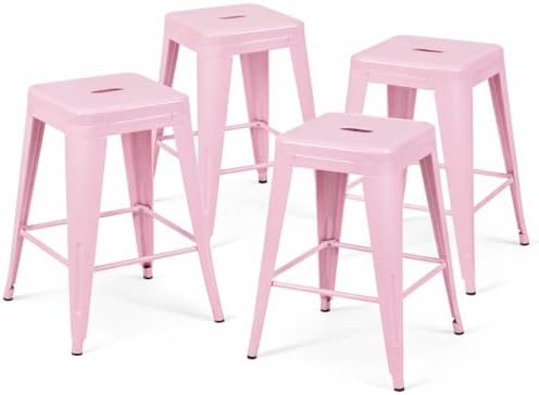 Amazon.com: SOLEGGIAHOMIA Fairy Pink Metal Bar Stools Set of 4, 24 ...
