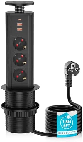 Retractable Desk Socket 3 Compartments USB C 20W, Retractable Kitchen ...