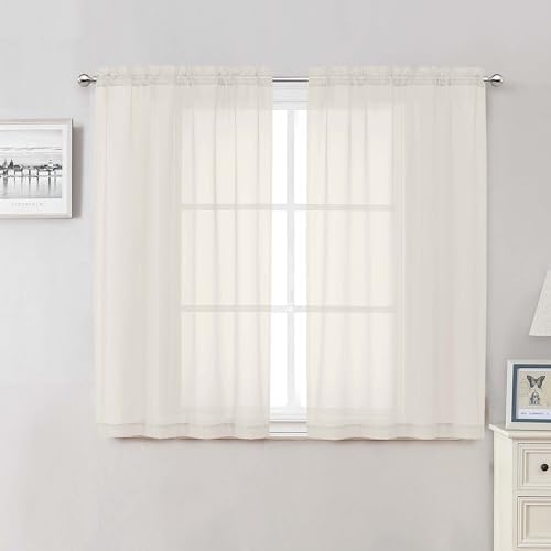 Amazon.com: Lecloud Ivory Sheer Curtains 50 Inch Length 2 Pcs, Rustic ...