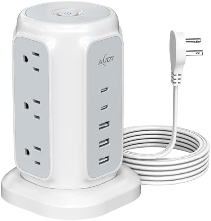 Amazon.com: Flat Plug Power Strip Tower with 9 Outlets and 5 USB Ports ...