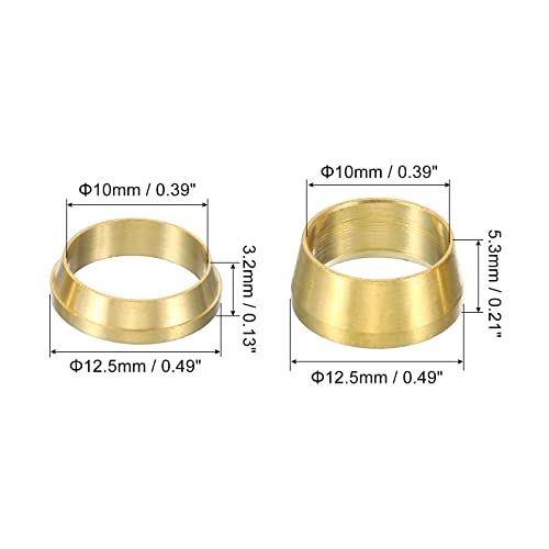 PATIKIL 10mm Tube OD Brass Compression Sleeves Ferrules 5Set Double ...
