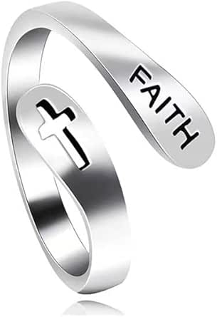 Amazon.com: Adjustable Stainless Steel Faith Cross Ring Open Tail ...