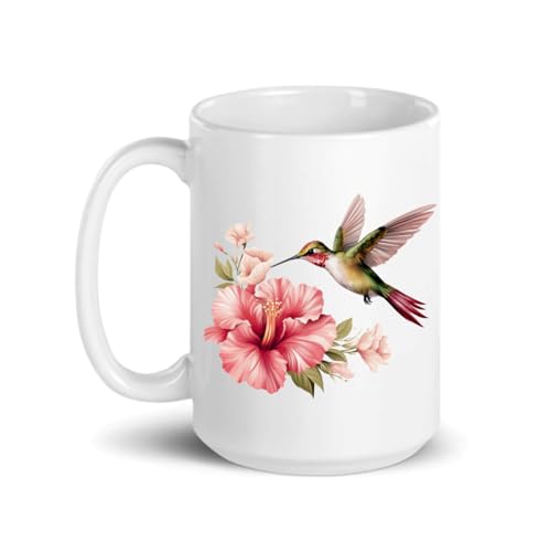 Amazon.com: Hummingbird in Flight Flower Beautiful 15 oz Ceramic Coffee ...
