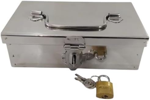 Stainless Steel Storage Box with Manual Key Lock - Secure Cash Peti ...