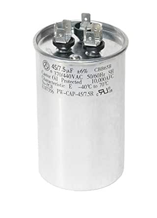 PowerWell 45+7.5 uf MFD 370 or 440 Volt Dual Run Round Capacitor PW-CAP-45/7.5/440R Condenser ...