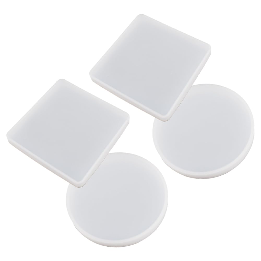 4 Pcs DIY Coaster Making Mould, Round and Square Silicone Coaster Mold ...