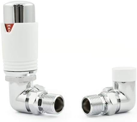 Hot Flow Chrome & White Estuary Corner TRV Thermostatic Radiator Valve ...