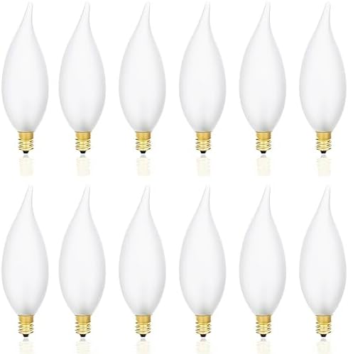 Frosted Flame Tip C32 Chandelier Light Bulbs, 40W E12 Candelabra Base ...