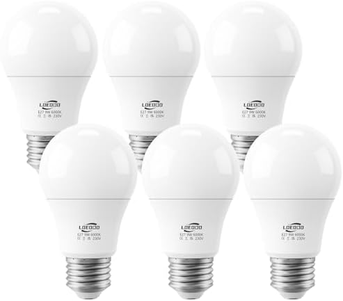 LOEODO E27 Screw LED Bulb 60W Equivalent, 9W Light Bulb, 806 Lumens ...