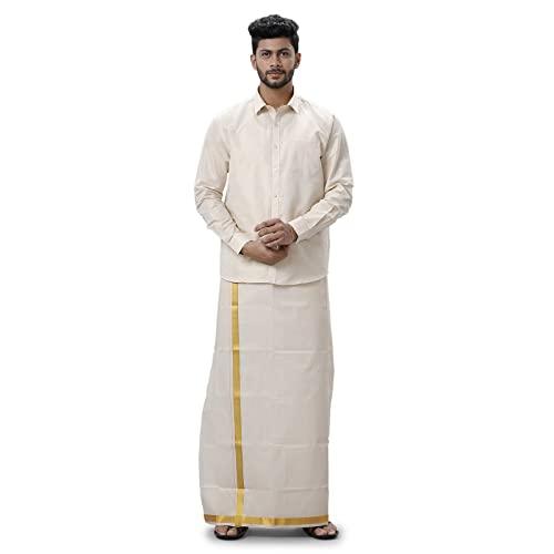 RAMRAJ COTTON Men Gold Tissue Shirt & Dhoti Set : Amazon.in: Clothing ...