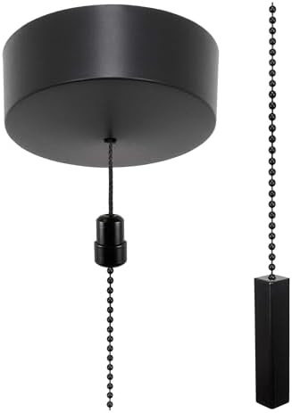 ElekTek Premium Matt Black Bathroom Light Pull Cord Switch Kit - Black Square Bar Black Chain ...