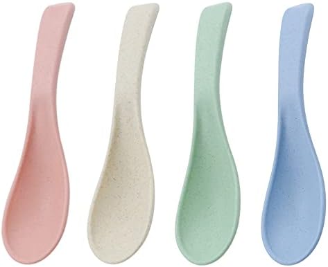 Amazon.com: Set of 4 Wheat Straw Spoons, Reusable Soup Cereal Spoon ...