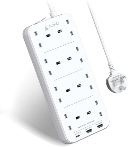 AUNNO Extension Lead with USB Slots, 8 Way Sockets Outlets with 2 USB-A ...