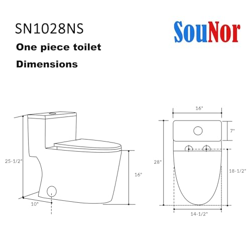 SouNor 10" rough in One Piece Elongated Modern Toilet with Rimless ...