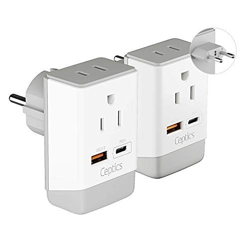 European Travel Plug Adapter, Schuko QC 3.0 & PD by Ceptics Safe Dual ...