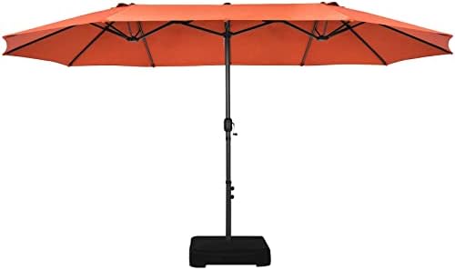 TANGZON 4.5 x 2.7M Patio Umbrella and Base Weight, Double-Sided Twin ...