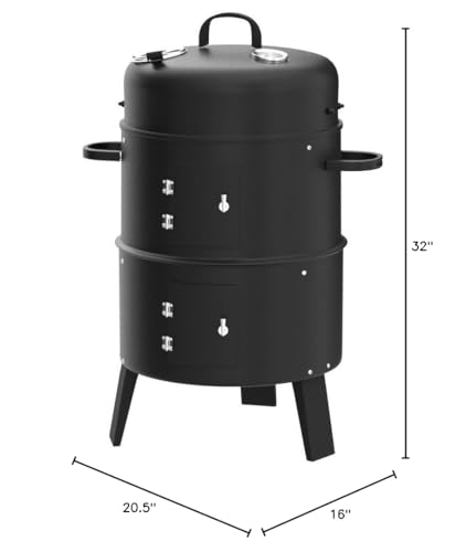 Giantex 3-in-1 Outdoor Smoker Grill, Portable Charcoal BBQ Grill with ...