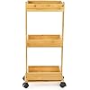 Amazon.com: TOPZEA Slim Storage Cart, 3-Tier Bamboo Rolling Utility ...