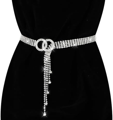 JIEYAO Rhinestone Waist Belt for Women, Adjustable Silver Waist Chain ...