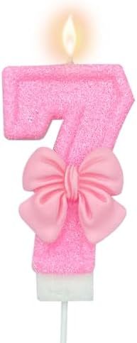 Amazon.com: Pink Number 7 Candle for Girl Birthday Party Decorations ...