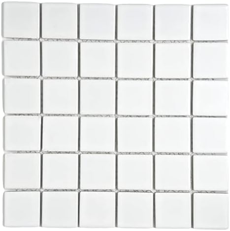 2" x 2" Essential White Matte Finish Ceramic Mosaic Tile on mesh Mount ...