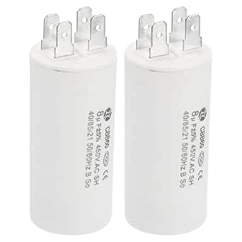 PATIKIL CBB60 8uF Running Capacitor,2Pcs AC 450V 4 pins 50/60Hz Cylinder 1.25 x 2.73inch for ...