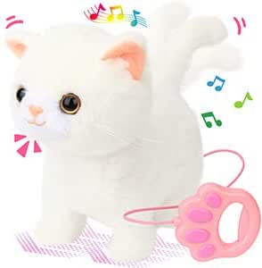 Easfan Walking Kitty Stuffed Animal with Remote Control Leash Electric ...