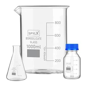 Spylx Borosilicate Glass Measuring Conical flask 25ml, Beaker 1000ml ...